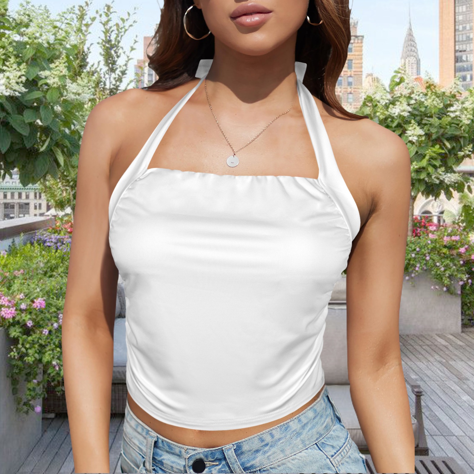 BlueDoba-Custom Wholesale Women's Tie Back Halter Top-Print on Demand