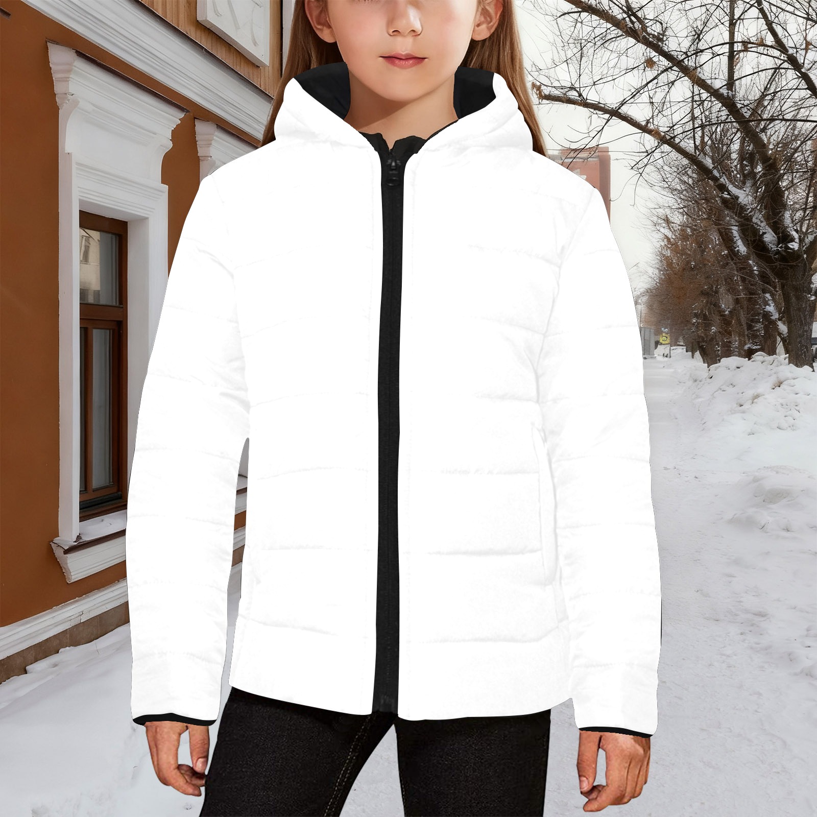 BlueDoba-All-Over Print Girls' Hooded Long Sleeve Cotton Padded Jacket