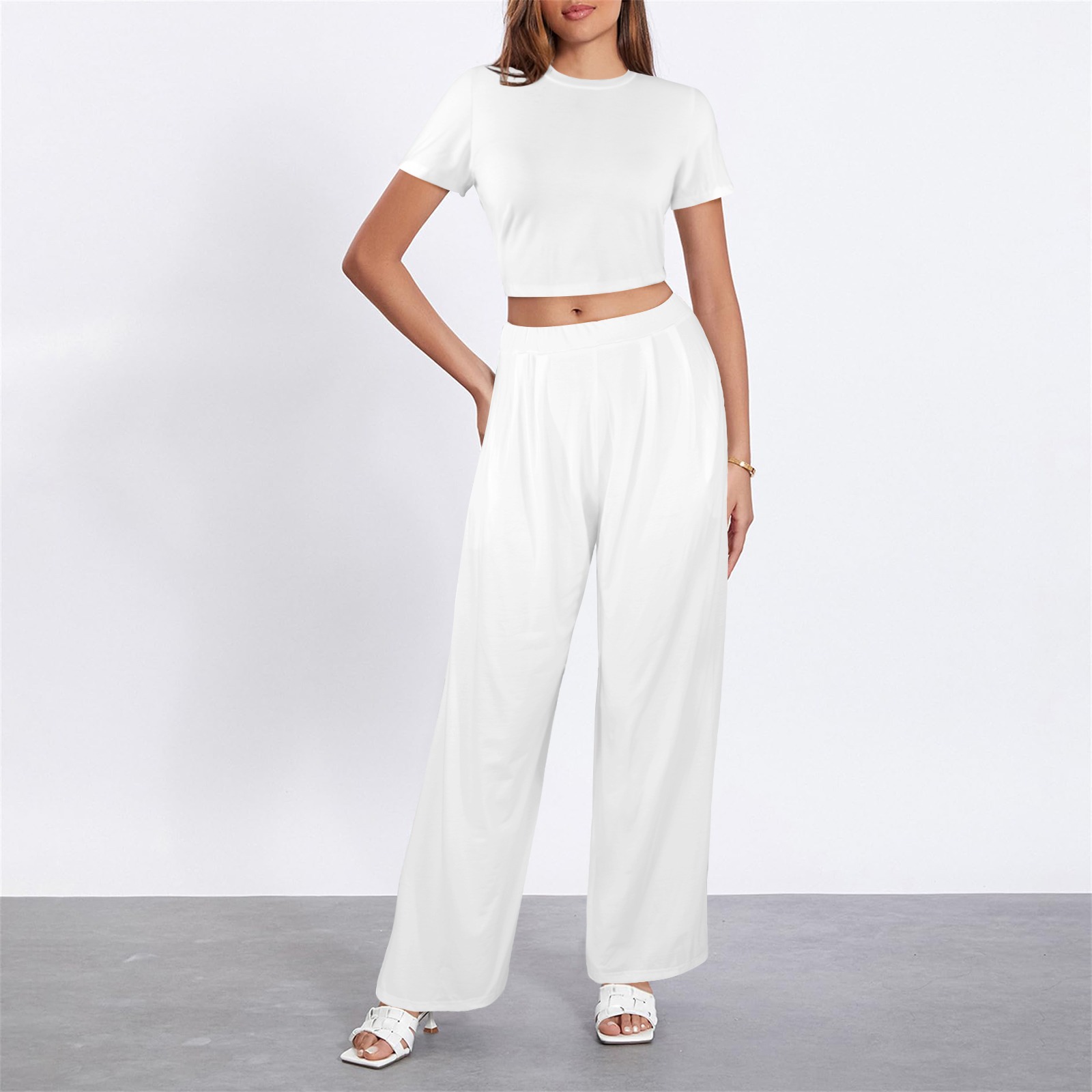 BlueDoba-Custom Wholesale Crew Neck Short Sleeve Crop Top & Wide Leg ...